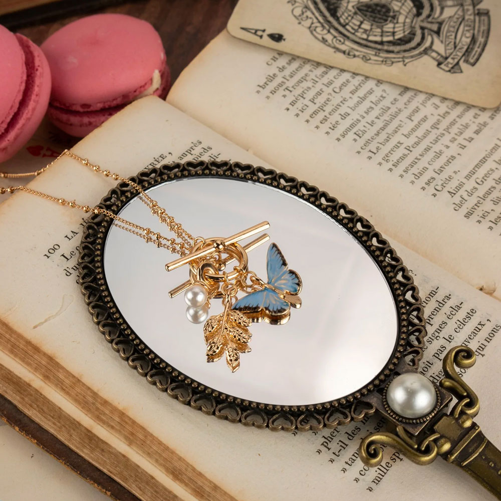 Fable England Enamel Blue Butterfly & Leaf Charm Necklace | Utility Gift UK