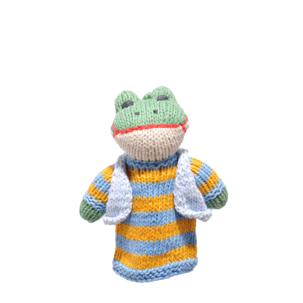 Buy the Hand Knitted Organic Cotton ChunkiChilli Frog Finger Puppet