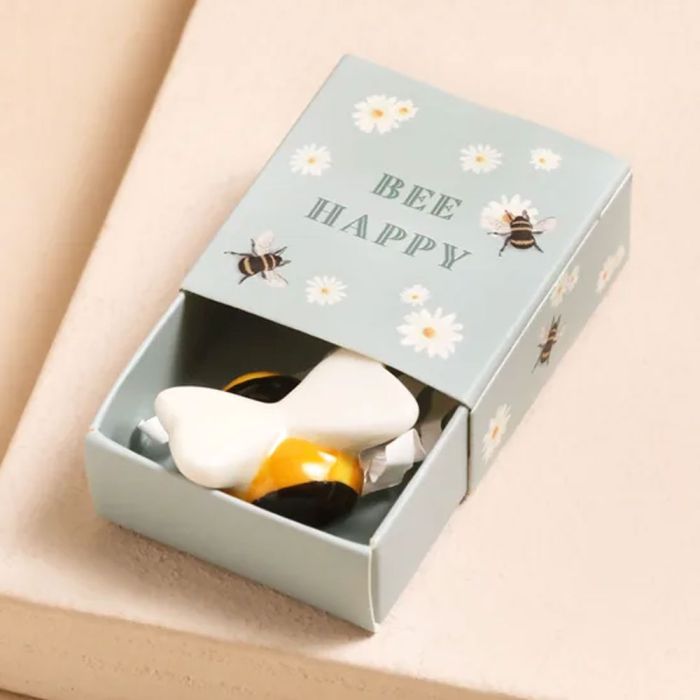 Lisa Angel Tiny Matchbox Ceramic Bee Token "Bee Happy"