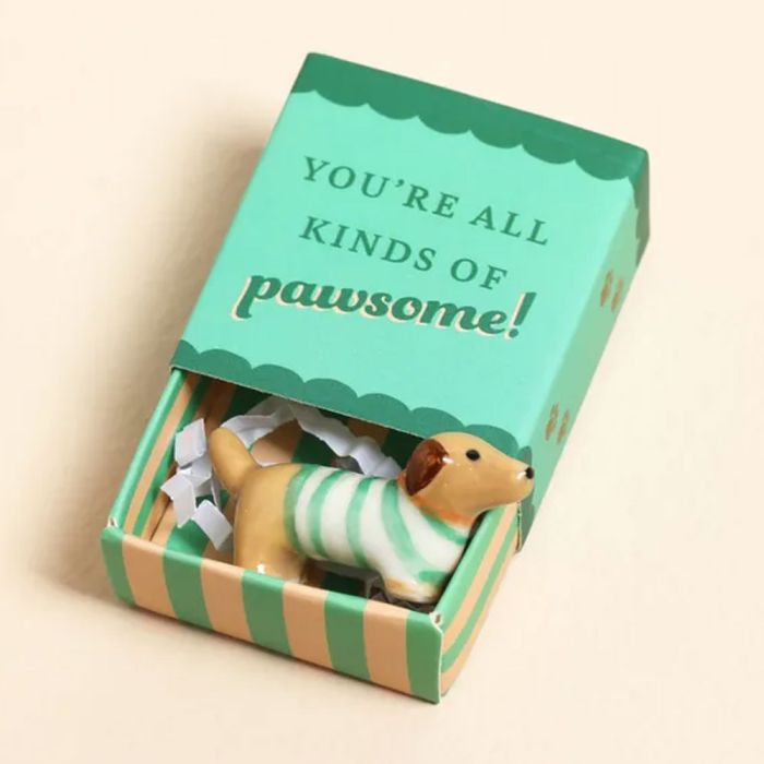 Lisa Angel Tiny Matchbox Ceramic Sausage Dog Token