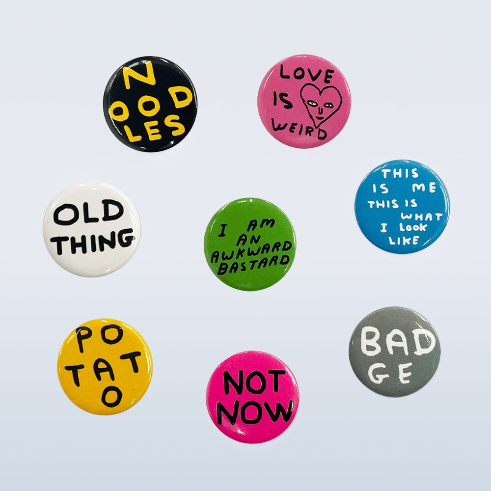 David Shrigley Set of 8 Pin Badges | Official Merch