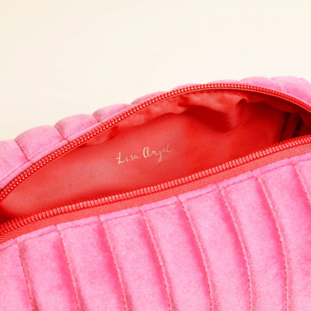 Lisa Angel Pink and Red Quilted Velvet Bow Cosmetic Bag