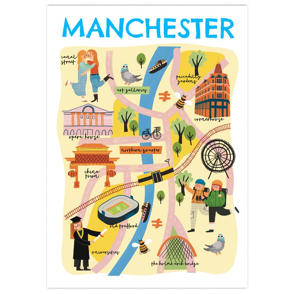 Buy the Manchester Map A3 Print by AbiGoLucky