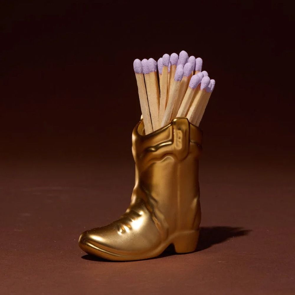 Buy the Ceramic Cowboy Boot Match Holder Gold Metallic