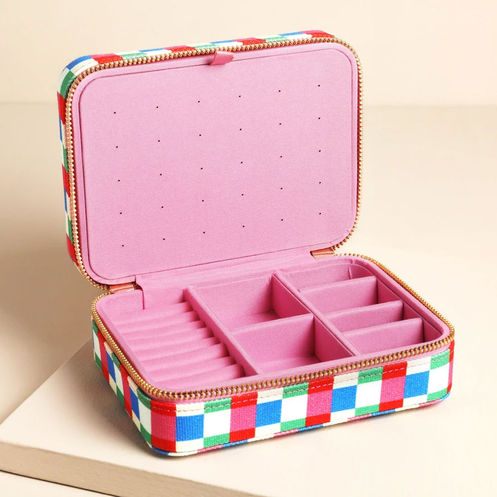 Lisa Angel Bright Multicoloured Checkerboard Bow Jewellery Case