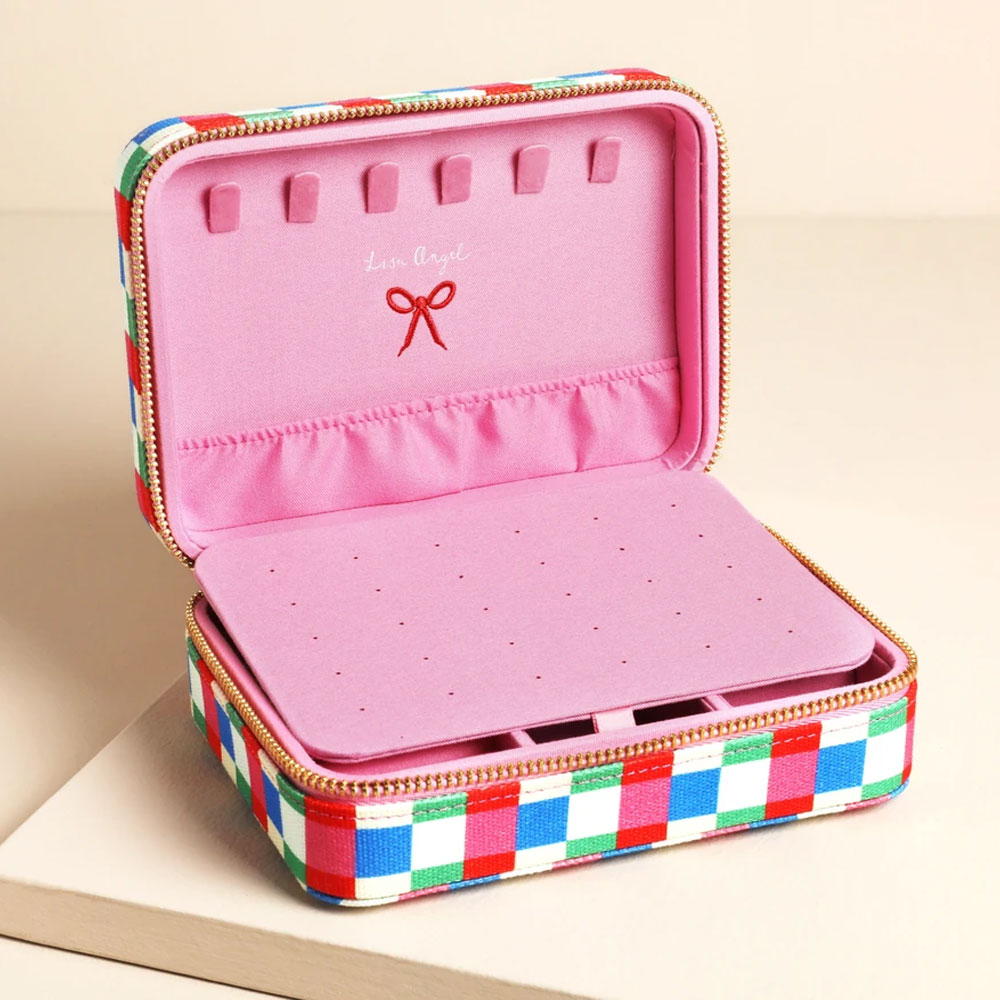 Lisa Angel Bright Multicoloured Checkerboard Bow Jewellery Case