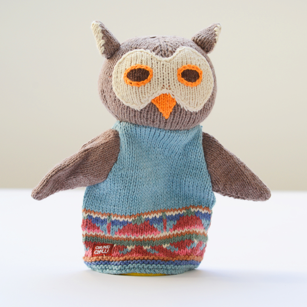 Buy the Owl Blue Vest Knitted Hand Puppet | ChunkiChilli